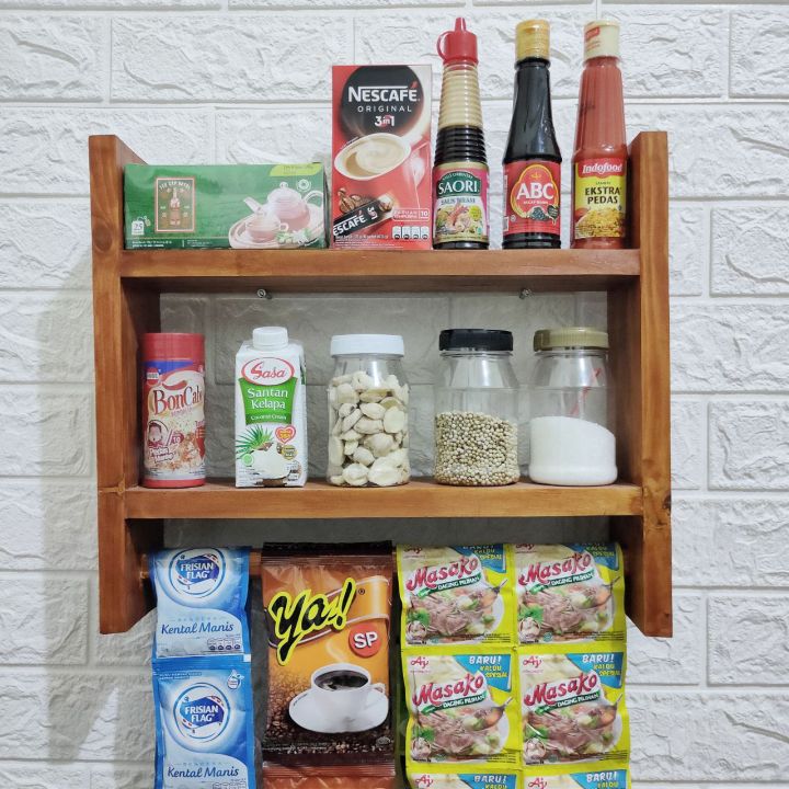 Rak dinding tempel tembok minimalis kayu jati belanda serbaguna bumbu ...