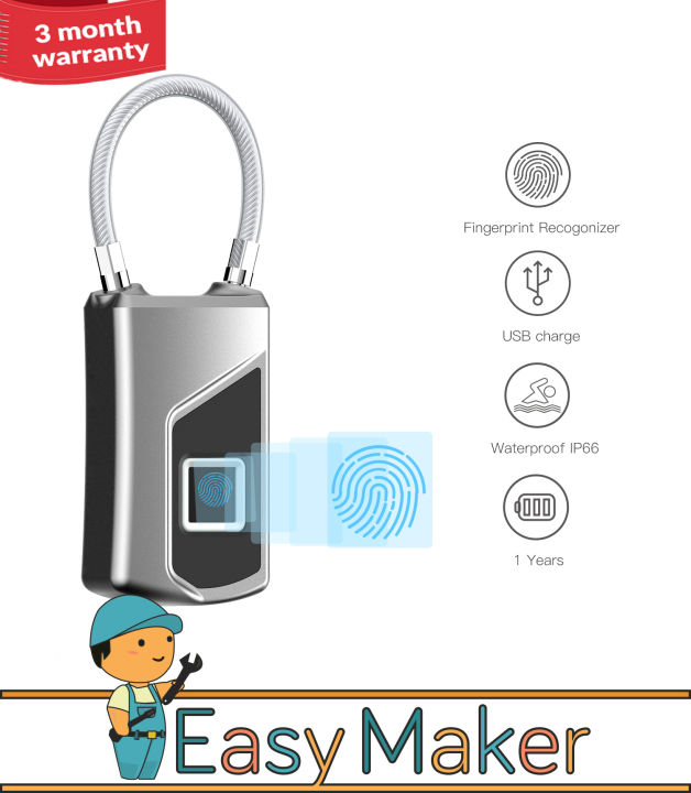 Cable Lock Anytek L1 Fingerprint Stainless Backpack lock Smart ...
