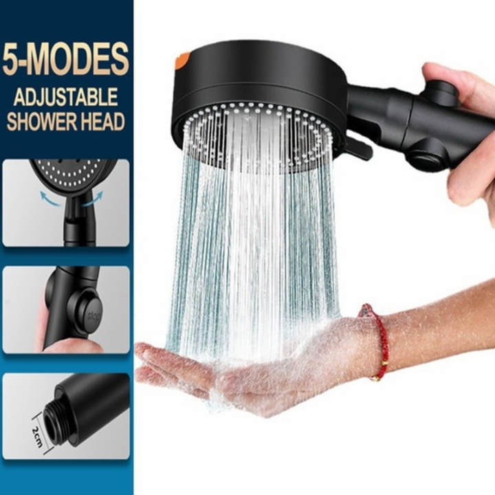 Shower Head Water Saving Black 5 Mode Adjustable High Pressure Shower ...