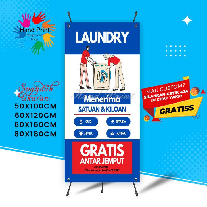 Cetak Spanduk Banner Laundry Biru Putih MMT Spanduk Custom 60x160 ...