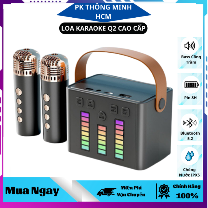 [ GIAO NHANH ] Loa bluetooth karaoke mini Q-2+ Kèm 2 Mic không dây cực ...