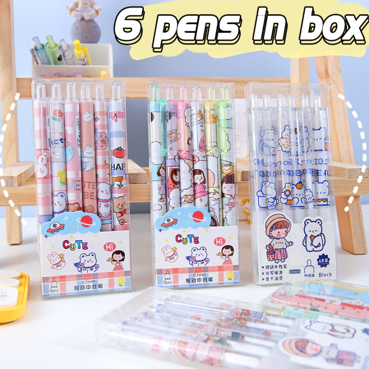 6Pcs/Set Cute Ballpens Set 0.5mm Black Gel Pen for Writing School ...