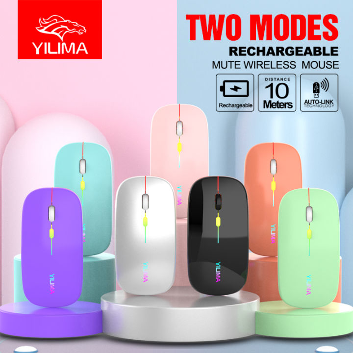 Wireless Mouse USB Rechargeable Mouse Two Modes 2.4Ghz Receiver and ...