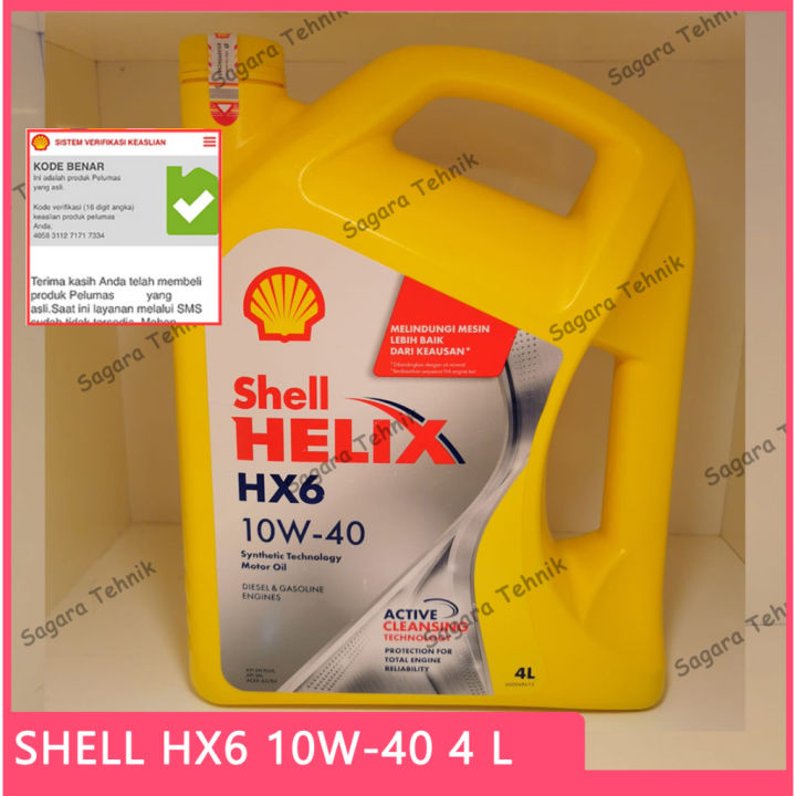 Oli Mesin Shell Helix HX6 SAE 10W-40 4 Liter Bensin Galon 10W40 4L ...