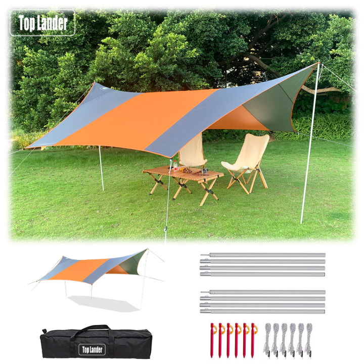 4.1x 4.1m Ultralight Fly Sheet Camping with Pegs Ropes Tent Tarp ...
