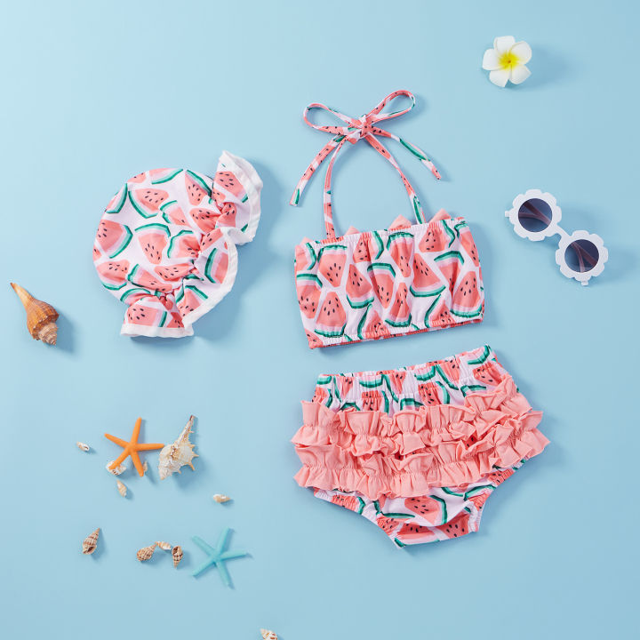 3Pcs Baby Girls Swimwear Watermelon Print Sleeveless Bikini Sets with ...