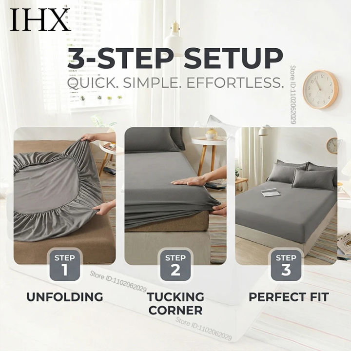 DSFLY IHX Fitted Bed Sheet with Elastic Band Solid Color Mattress Cover ...