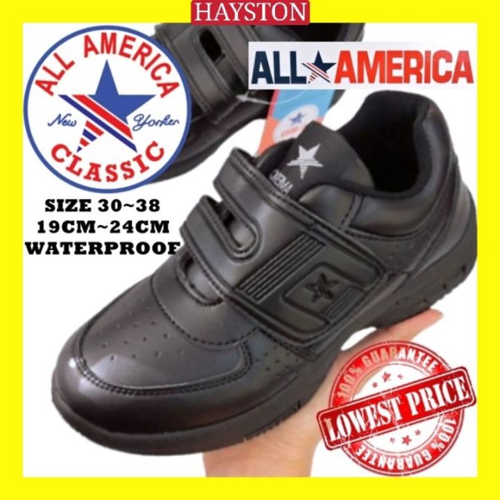 ALL AMERICA 4916 Kasut Sekolah Hitam Sekolah Rendah FULL PVC WATERPROOF ...