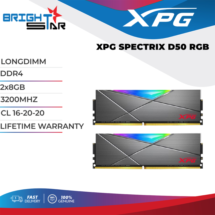 XPG SPECTRIX D50 RGB / LONGDIMM / DDR4 / 2x8GB / 3200MHZ / CL 16-20-20 / LIFETIME WARRANTY ...