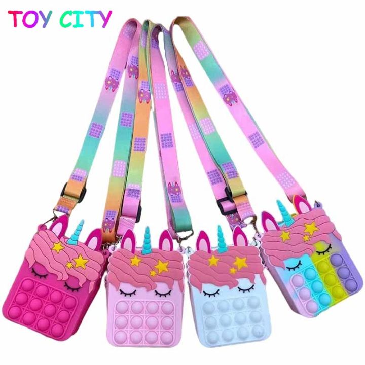 Kawaii Rainbow Unicorn Pop It Bags with Strap Wallet Shoulder Bag ...