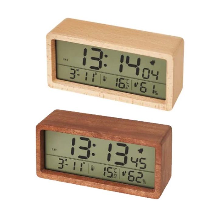 Bamboo Digital LED Alarm Clock with Snooze /Date/Temperature /Humidity ...