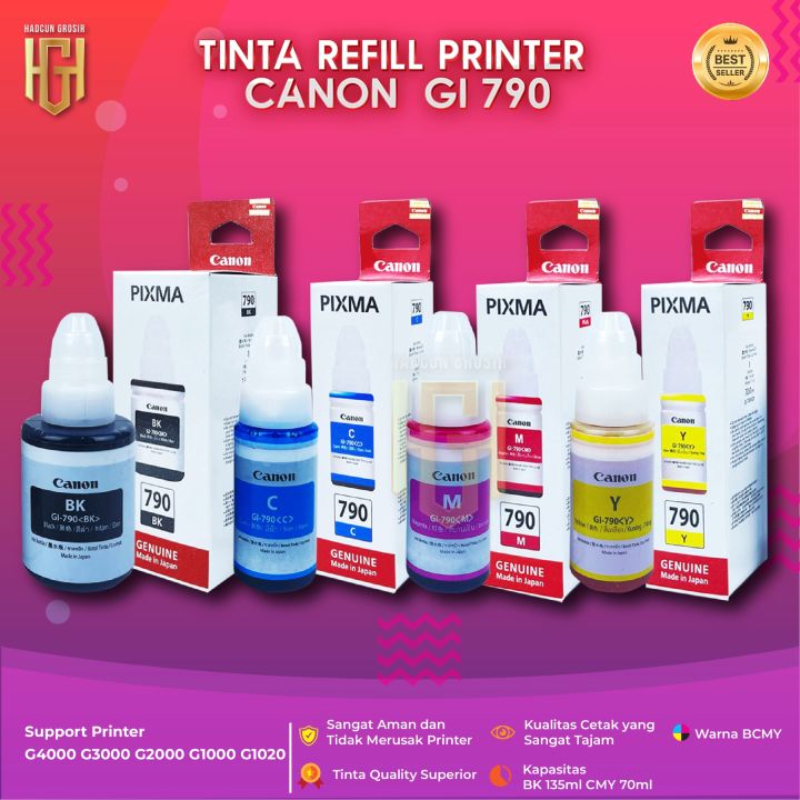 Tinta Canon GI-790 Refill 135ml Black 70ml Cyan Magenta Yellow Untuk ...