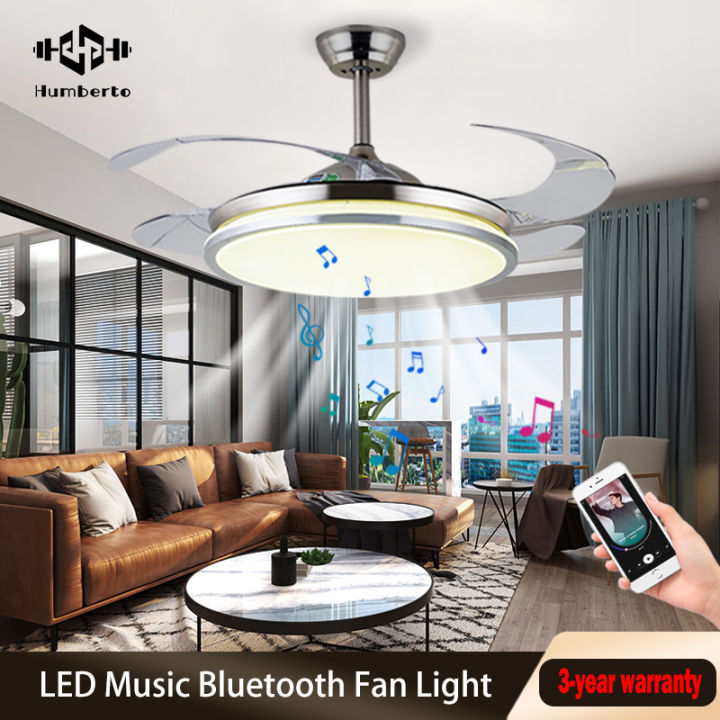 Ceiling Fan With Led Light Bluetooth Remote Control 42inch Chandelier ...