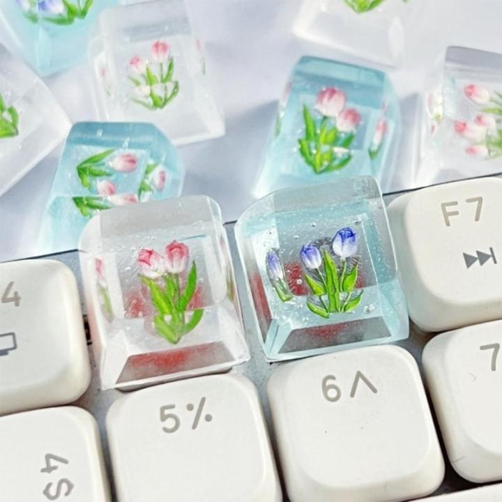 Translucent Epoxy Keycap with Flower Design Detail Resin Keycap Perfect ...