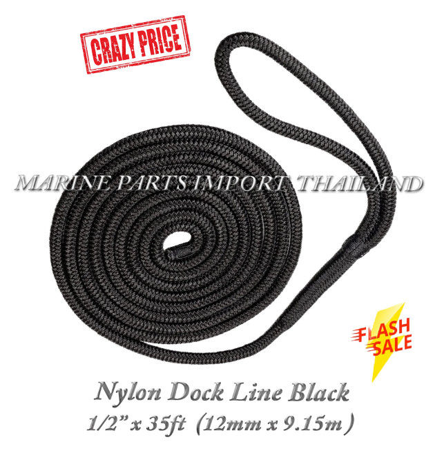 Dock Line boat double braided nylon in black color 12mm-16mm with ...