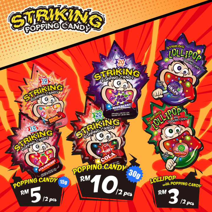 STRIKING Popping Candy 15g (10 pouches per pack) - Assorted Flavours ...
