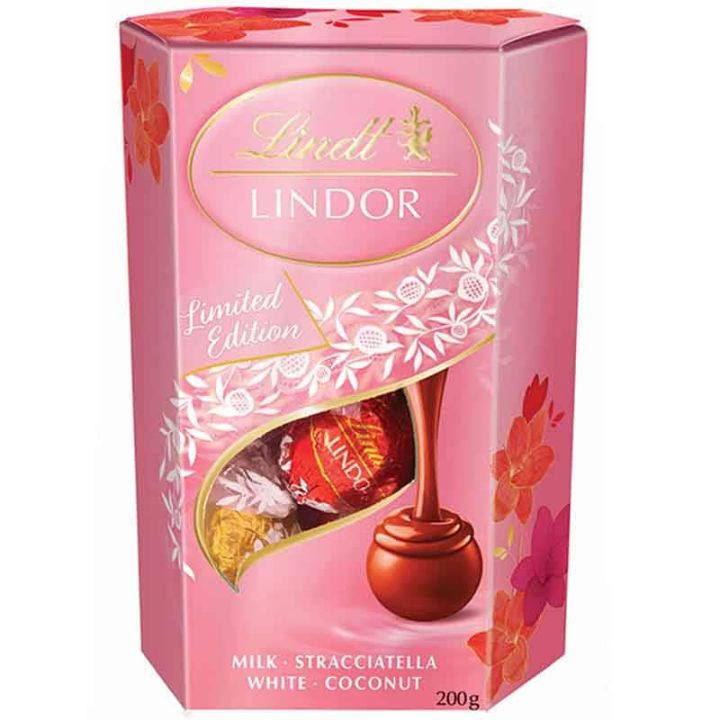 Lindt Lindor Pink Assorted 200 g. ลินด์ ลินเดอร์ ช็อกโกแลตสอดไส้ครีมพรา ...