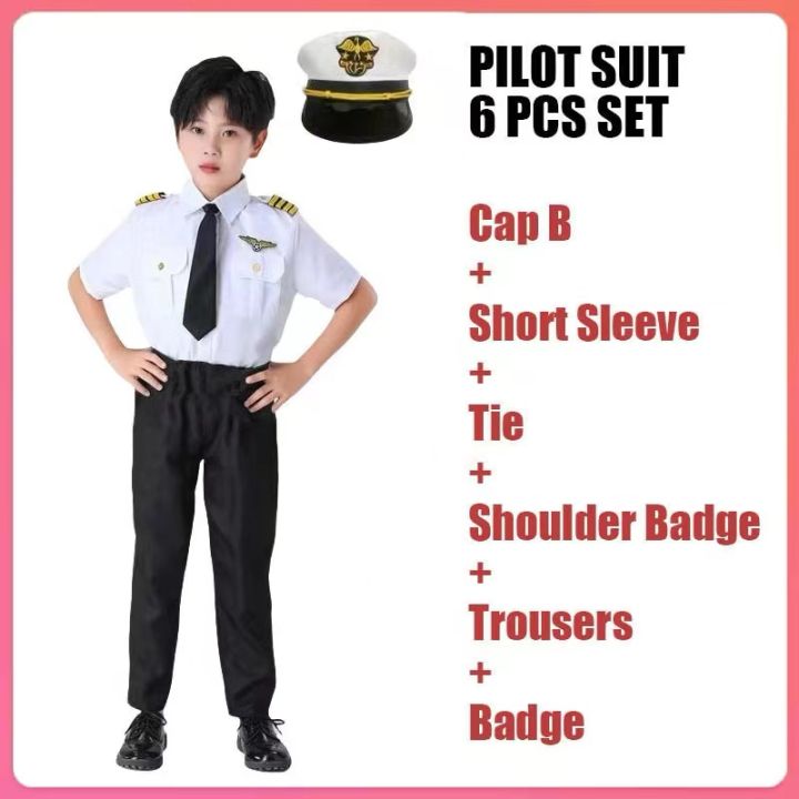 6pcs Pilot Career Costume For Kids Boy Cosplay Uniforms Captain Clothes ...
