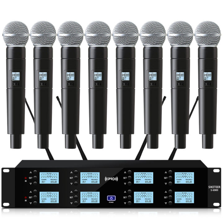 Wireless Microphone System Professional 8-Channel UHF Handheld Mic Set ...