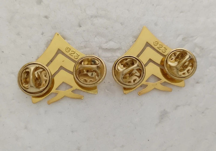 1PAIR US USMC MARINE CORPS SERGEANT LAPEL INSIGNIA RANK METAL BADGE PIN ...