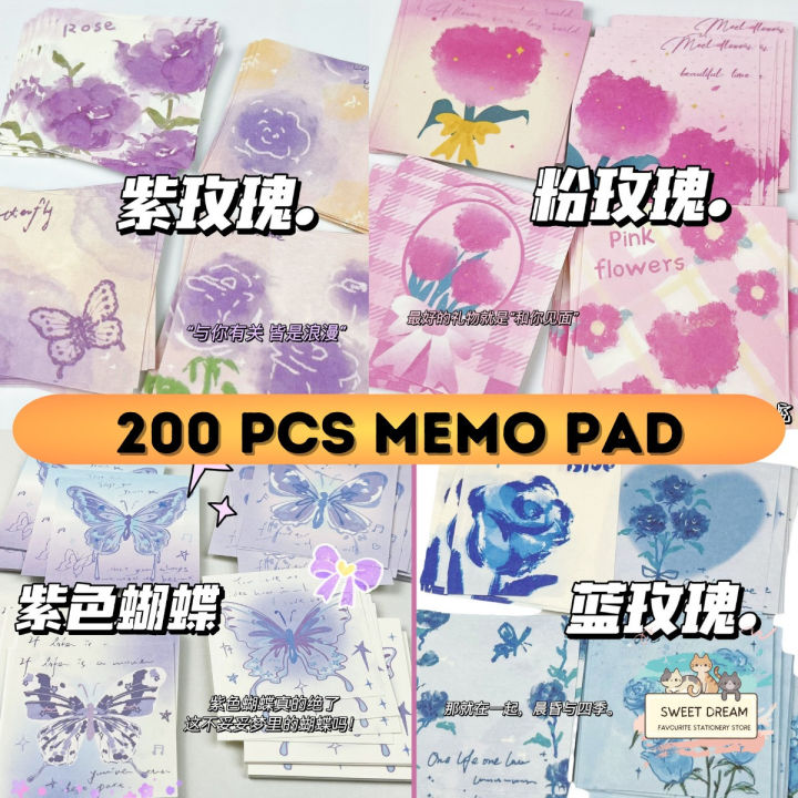 200 PCS Sheets / Pack Flower Flora Design Non Stick Memo Note Paper ...