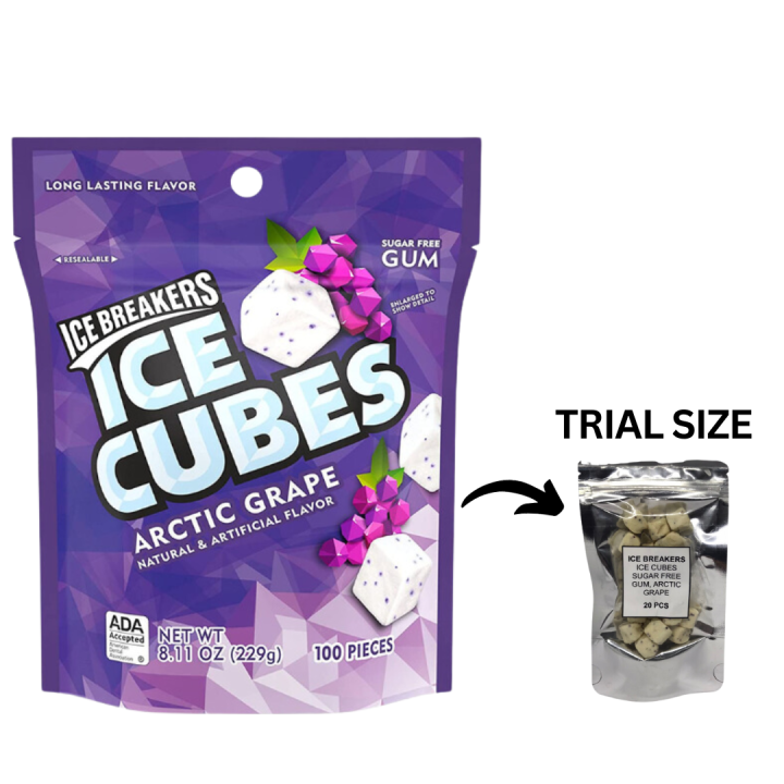 Trial Size Ice Breakers Ice Cubes Non-Sugar Gum, Arctic Grape, 20 pcs ...