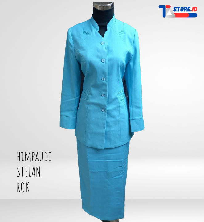 seragam paud/ himpaudi blazer wanita biru muda stelan rok dan celana ...