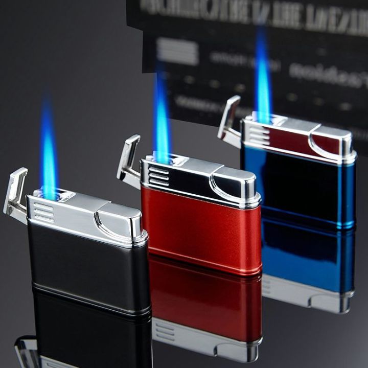 Metal Straight Flush Blue Flame Torch Lighter Outdoor Windproof Press ...