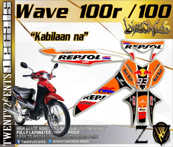 Honda Wave 100 / 100R Decals High-Quality Stickers repsol | Lazada PH
