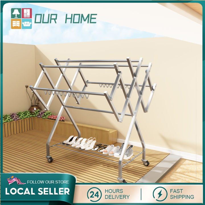 Stainless Steel Clothes Rack Foldable Mobility Stainless Steel Cloth ...