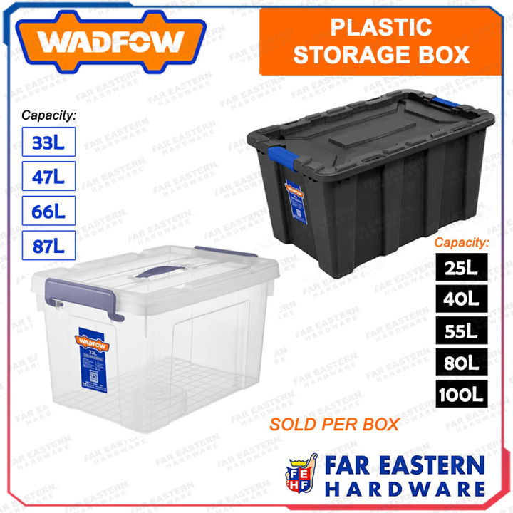 WADFOW Plastic Storage Container Tool Box 25L | 33L | 40L | 47L | 66L | 80L | 87L | 100L White ...