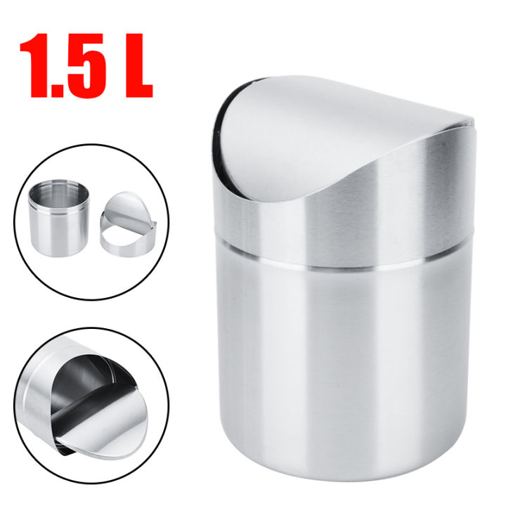 BOKALI 1.5 L Mini Metal Desk Trash Bin Countertop Waste Can With Swing ...