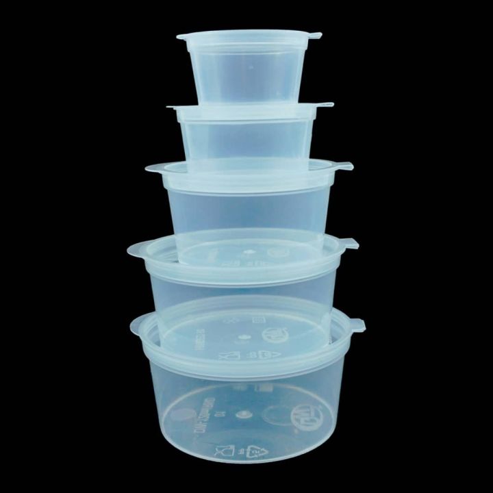 5pcs Plastic Take-out Sauce Cup Containers Food Box with Hinged Lids ...