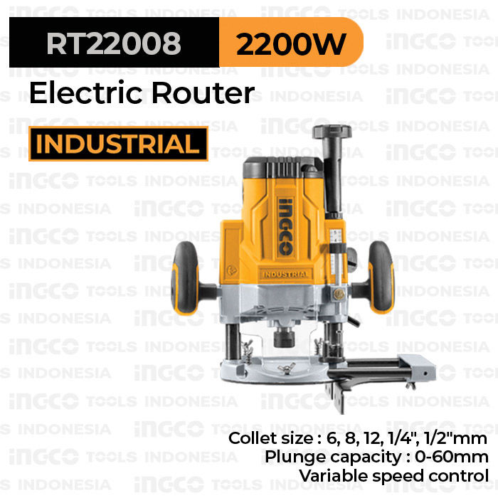 Electric Wood Router (1/2" 0-60mm) INGCO RT22008 - Mesin Profil ...