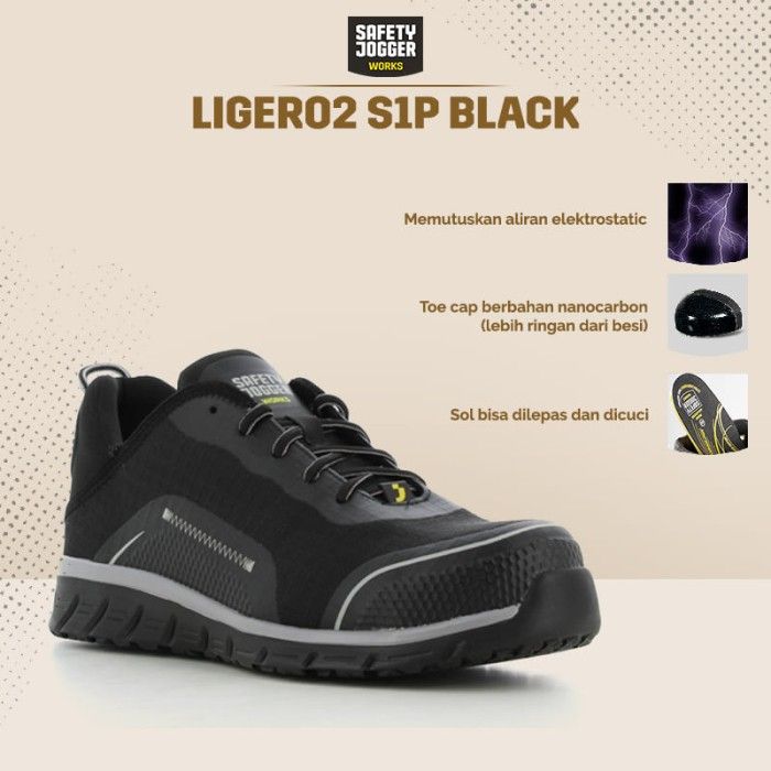 Sepatu Safety Jogger Ligero Black/ Sepatu Proyek Pria Ringan Keren - 45 ...