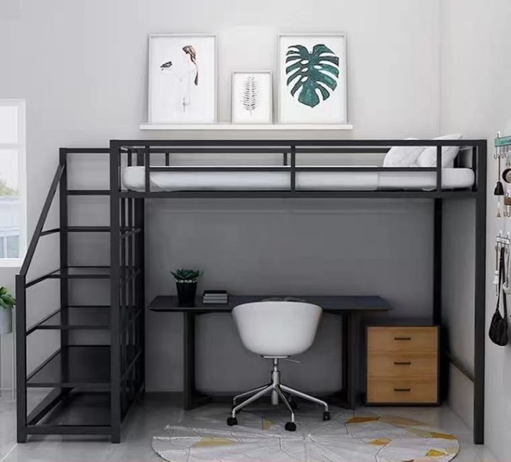 👨‍👩‍👦 Solid Metal Loft Bunk Bed Steel Loft Extra Space Saving Loft Bed ...