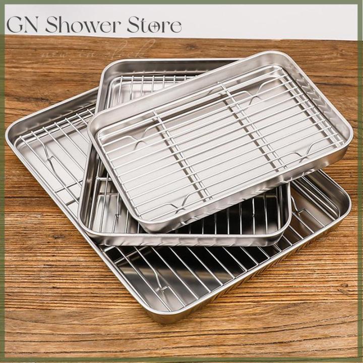 [GN Store] Stainless Steel Baking Pan Tray With Wire Rack Cake Baking ...