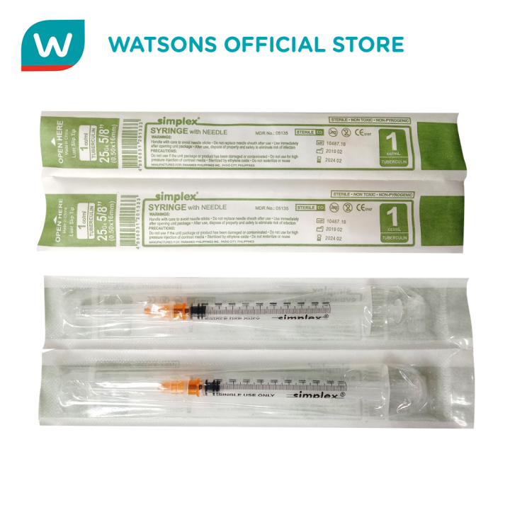 SIMPLEX Disposable Syringe 1cc.ml G-25X5/8" 1 Syringe with Needle per piece | Lazada PH