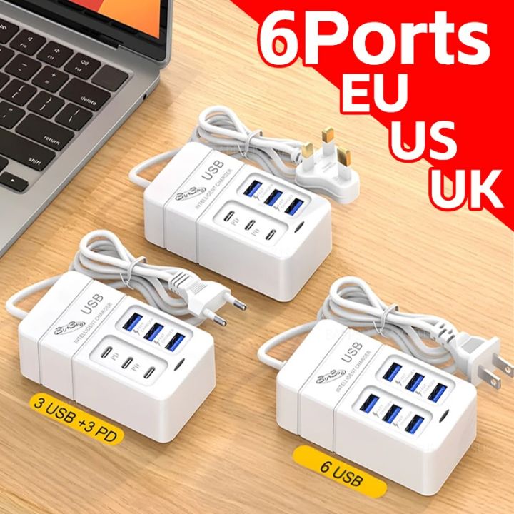 6Ports Multiport USB Charger 35W PD Type-C Mobile Phone Fast Charge ...