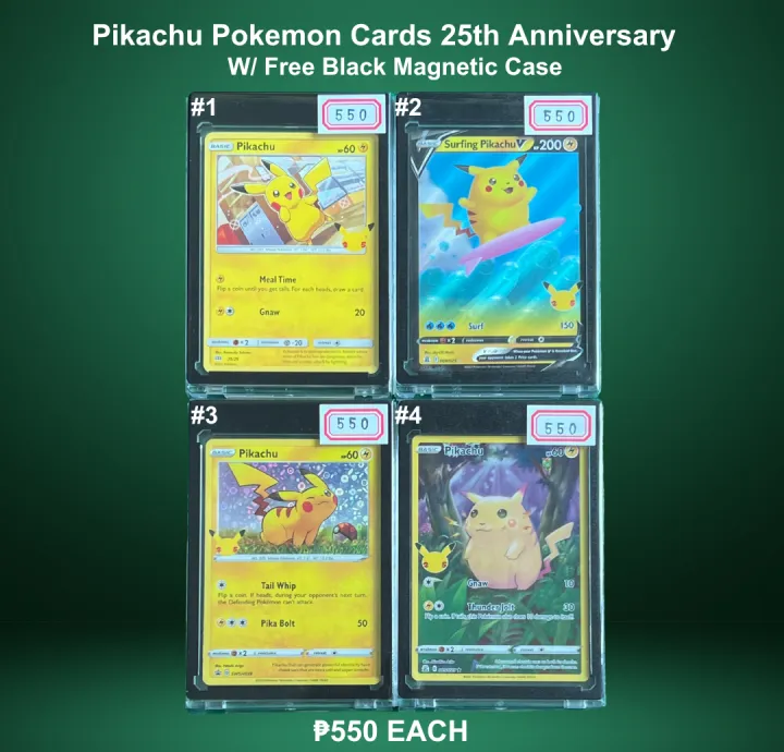 Pikachu Pokémon Cards 25th Anniversary W/ Free Black Magnetic Case ...