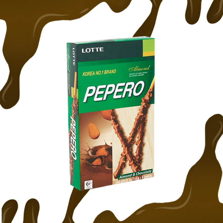 Lotte Pepero Almond Chocolate Stick Cookie 256g [32 x 8 Packs] (Exp ...