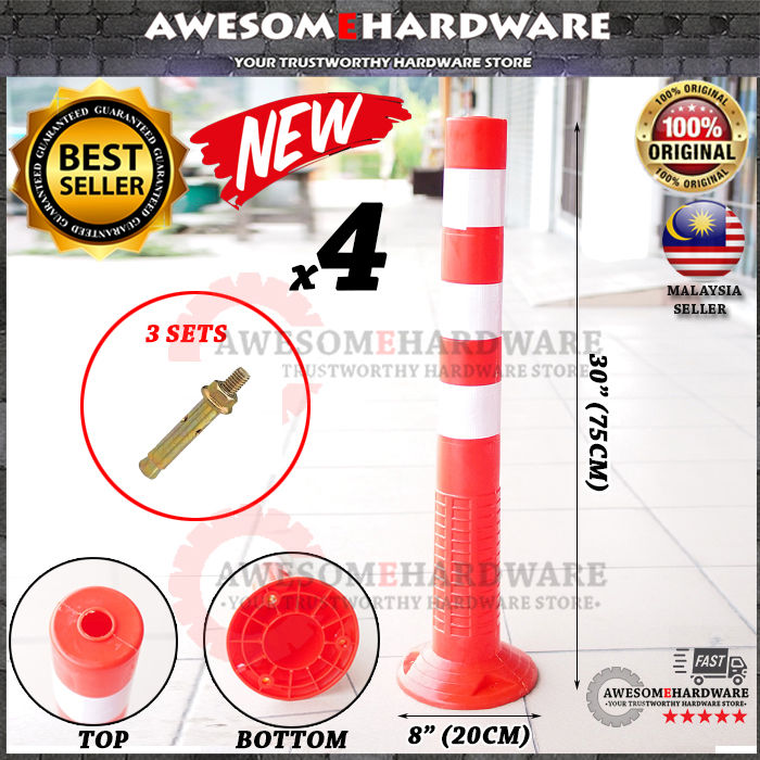 (4PCS) 75CM 30" FLEXIBLE PE TRAFFIC WARNING POST BOLLARD POLE GUARD ...