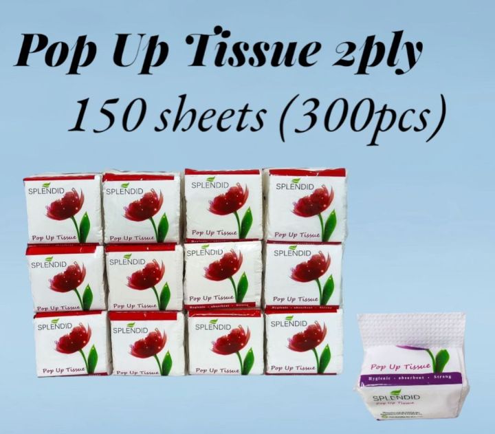 Splendid Pop Up Tissue 150 Sheets (300pcs) 2Ply Virgin Pulp | Lazada