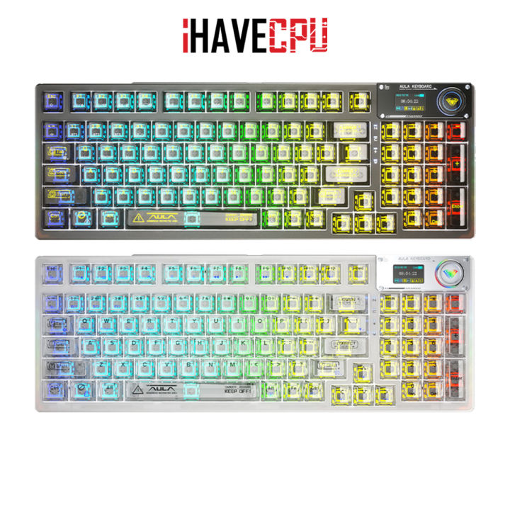 iHAVECPU KEYBOARD (คีย์บอร์ด) AULA F98 PRO 3IN1 WIRELESS [ICE CRYSTAL ...