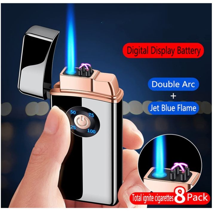 2 In 1 USB Rechargeable Lighter with LED Display Power Windproof ...