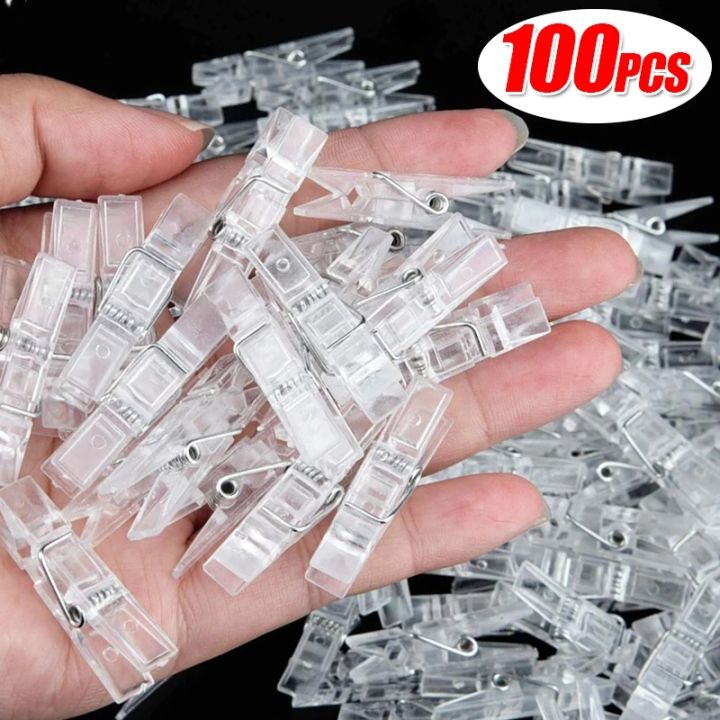 50/100PCS Mini Photo Clips Transparent Spring Plastic Hanging Clip Pegs ...