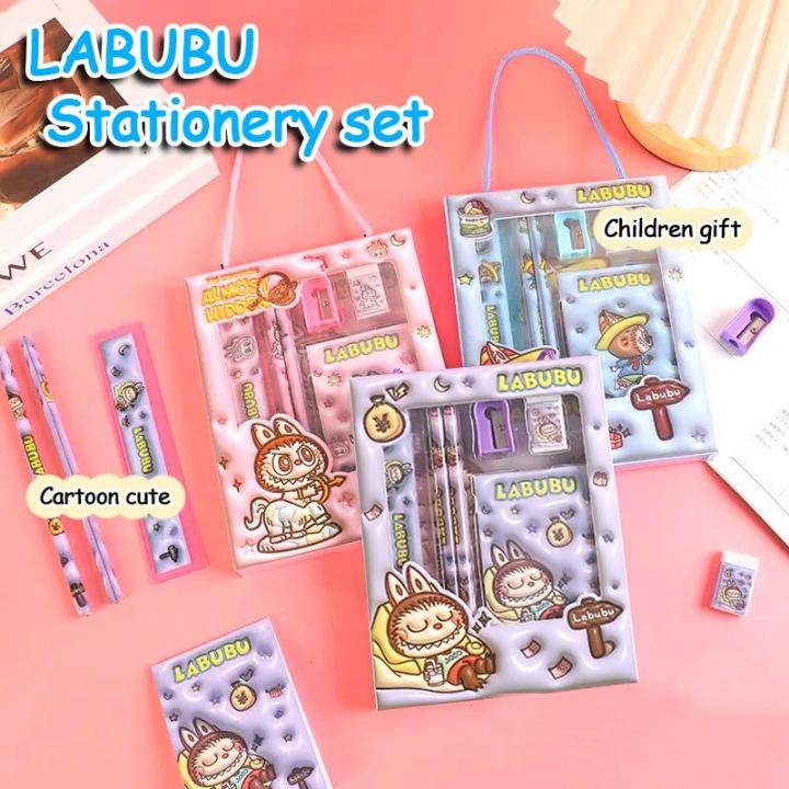 Labubu Cartoon Stationery Set Gift Box Cute Pencil Eraser Set Kid Term ...