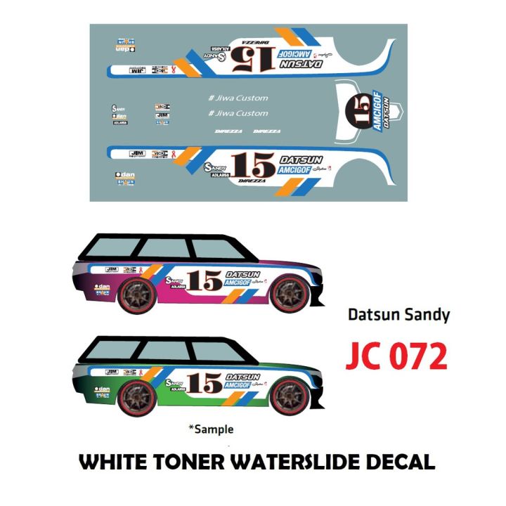 JC072 - DATSUN SANDY DECALS Hotwheels 1:64 diecast custom white toner ...
