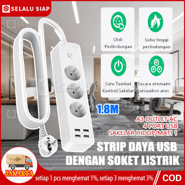 Colokan Listrik Portable Stop Kontak Travel - 3 Lubang Saklar 4 USB ...