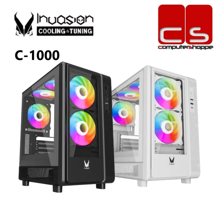 Invasion C-1000 Compact M-ATX Gaming Case - Black/White (AURORA FAN ...